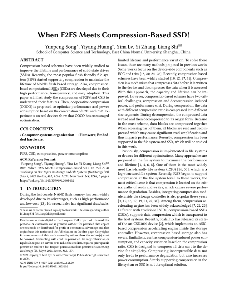 Fillable Online When F2FS Meets Compression-Based SSD!. -Computer systems organization-Firmware ...