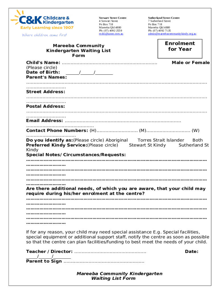 Child's Name Parent's Name (First & Last) Phone # Email Doc Template ...