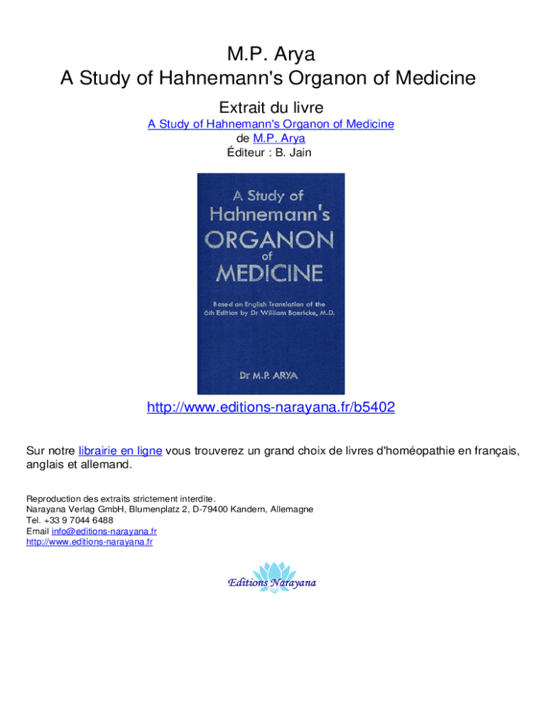 Fillable Online Study of Hanemann's Organon of Medicine: Dr M.P. Arya Fax Email Print - pdfFiller