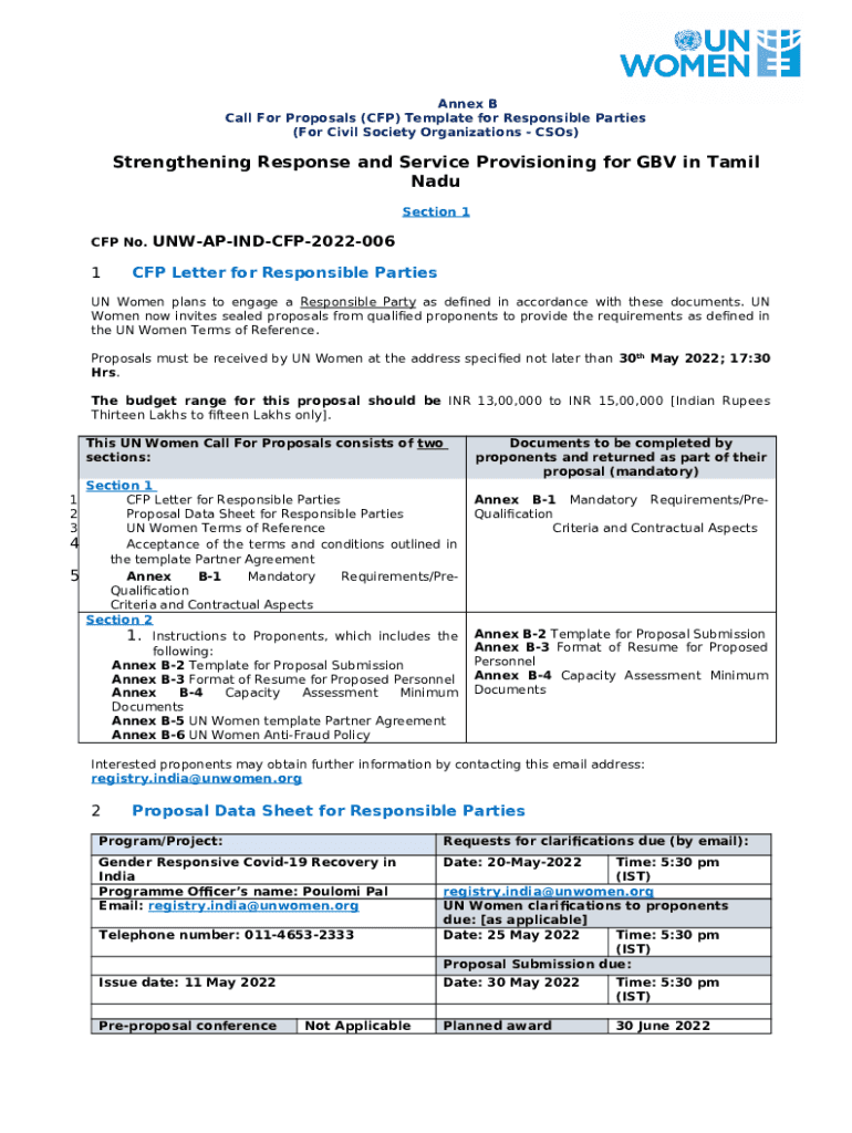 Annex B Call for Proposal (CFP) for Responsible Parties ... Doc Template | pdfFiller