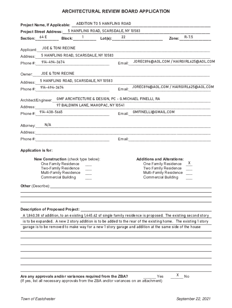 Fillable Online Architectural Review, Board of - Village of Scarsdale ...