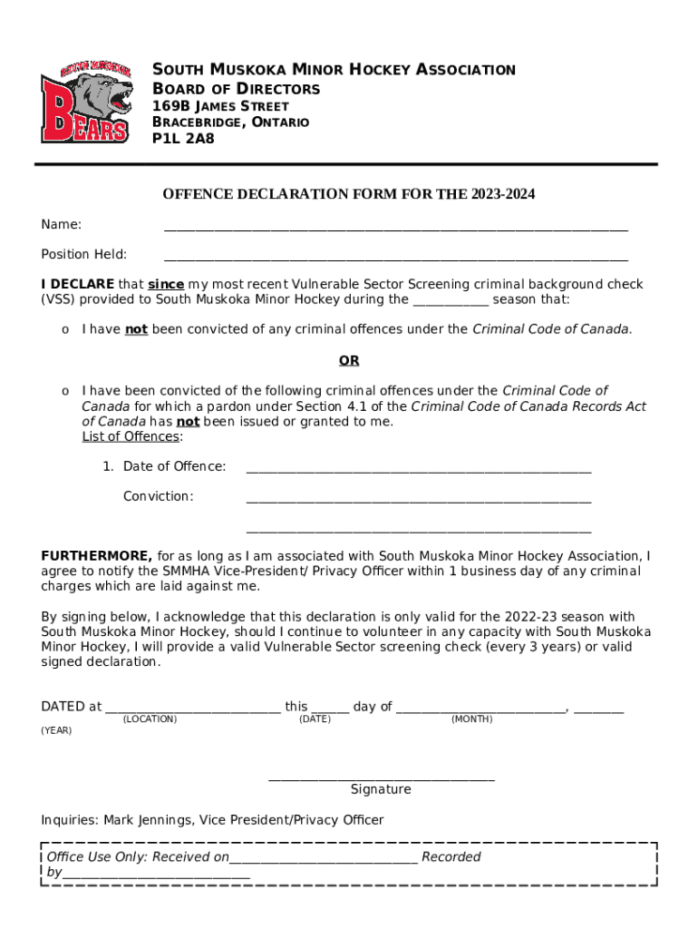 offence declaration for the 2023-2024 Doc Template | pdfFiller