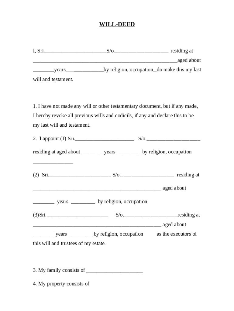 Will Deed (1) Doc Template | pdfFiller