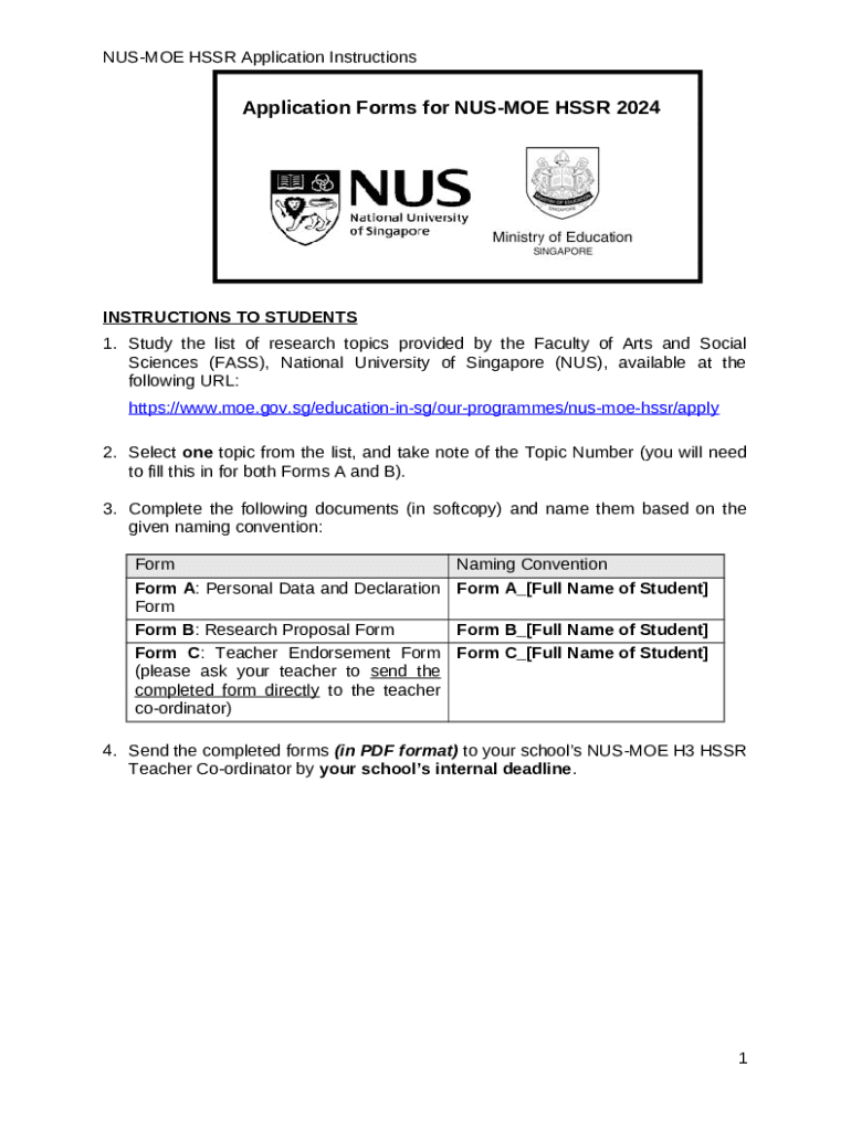 Application s for NUS-MOE HSSR 2023 - Singapore Doc Template | pdfFiller