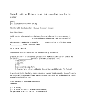 Sample Letter of Request to an IRA Custodian (tool for the donor) Doc ...