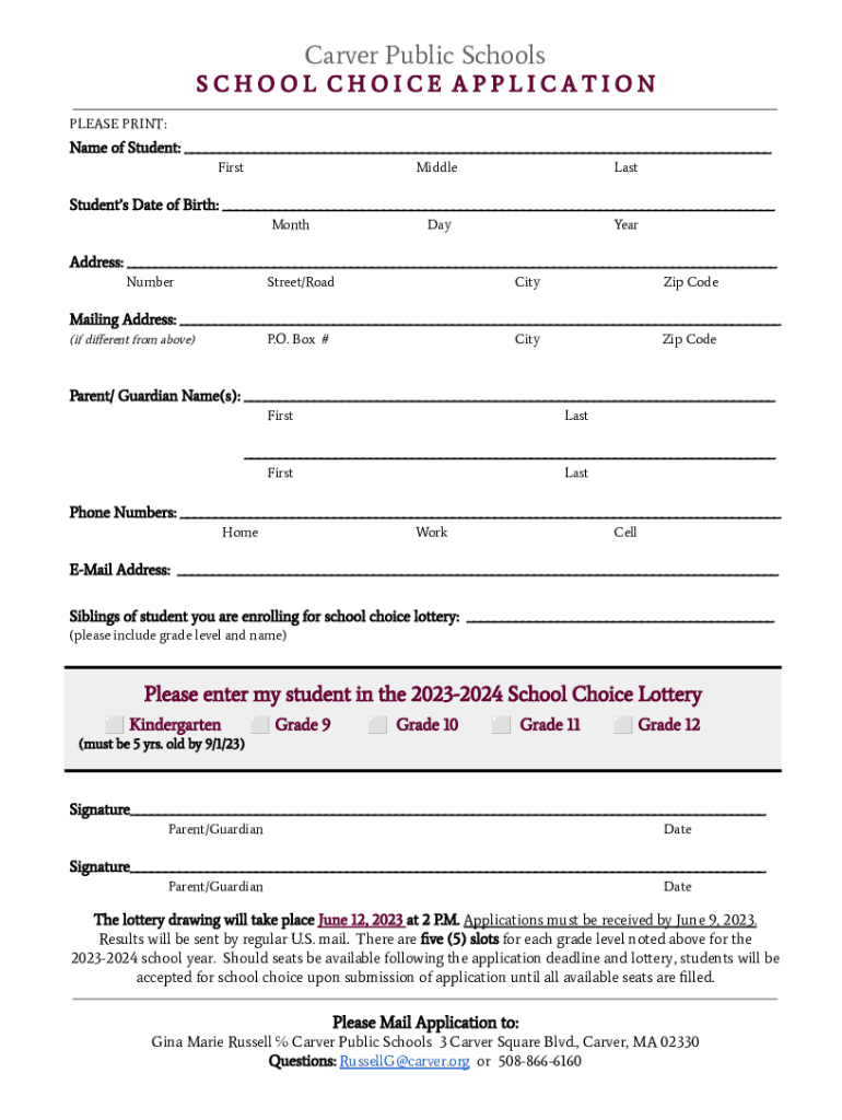 Fillable Online APPLICATION for School Choice 2023-2024 Fax Email Print ...