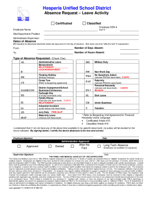 Fillable Online Absence Request - Hesperia Unified School District Fax ...