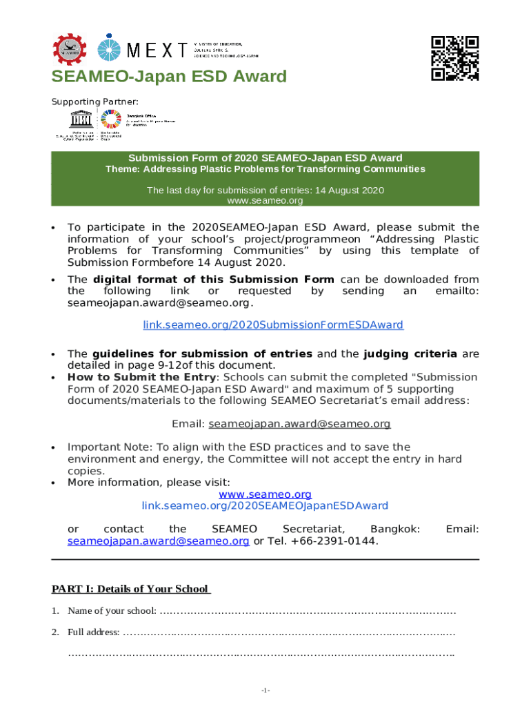 "SEAMEO-Japan ESD Award" Doc Template | pdfFiller