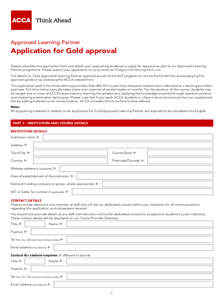Fillable Online gold approved learning partner (alp) - application pack ...