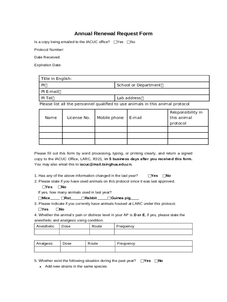 Application for Annual Renewal of Approval for Activities Doc Template ...
