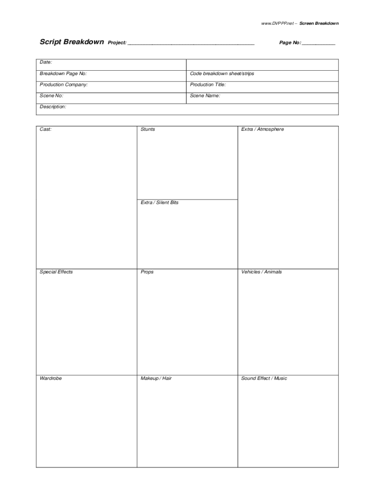 Fillable Online Script Breakdown Project Fax Email Print - pdfFiller