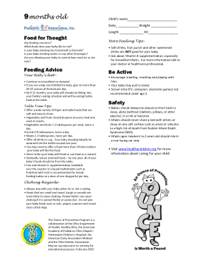 Fillable Online Sample Menu for a Baby 8 to 12 Months Old Fax Email ...