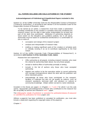 Inclusion of papers within the thesis - Griffith Staff Portal Doc Template | pdfFiller