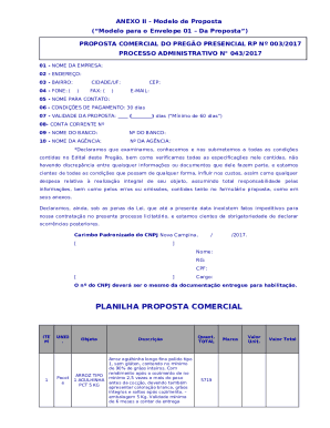 A N E X O II (MODELO DE PLANILHA DE PROPOSTA) ... Doc Template | pdfFiller