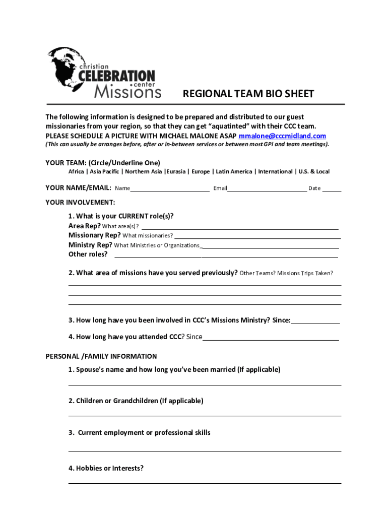 Fillable Online REGIONAL TEAM BIO SHEET-Revised by Kristine-for the WEB ...