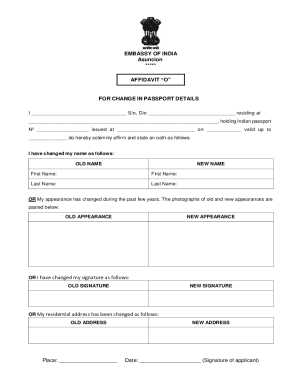 Fillable Online AFFIDAVIT- O FOR CHANGE IN PASSPORT DETAILS Fax Email Print - pdfFiller