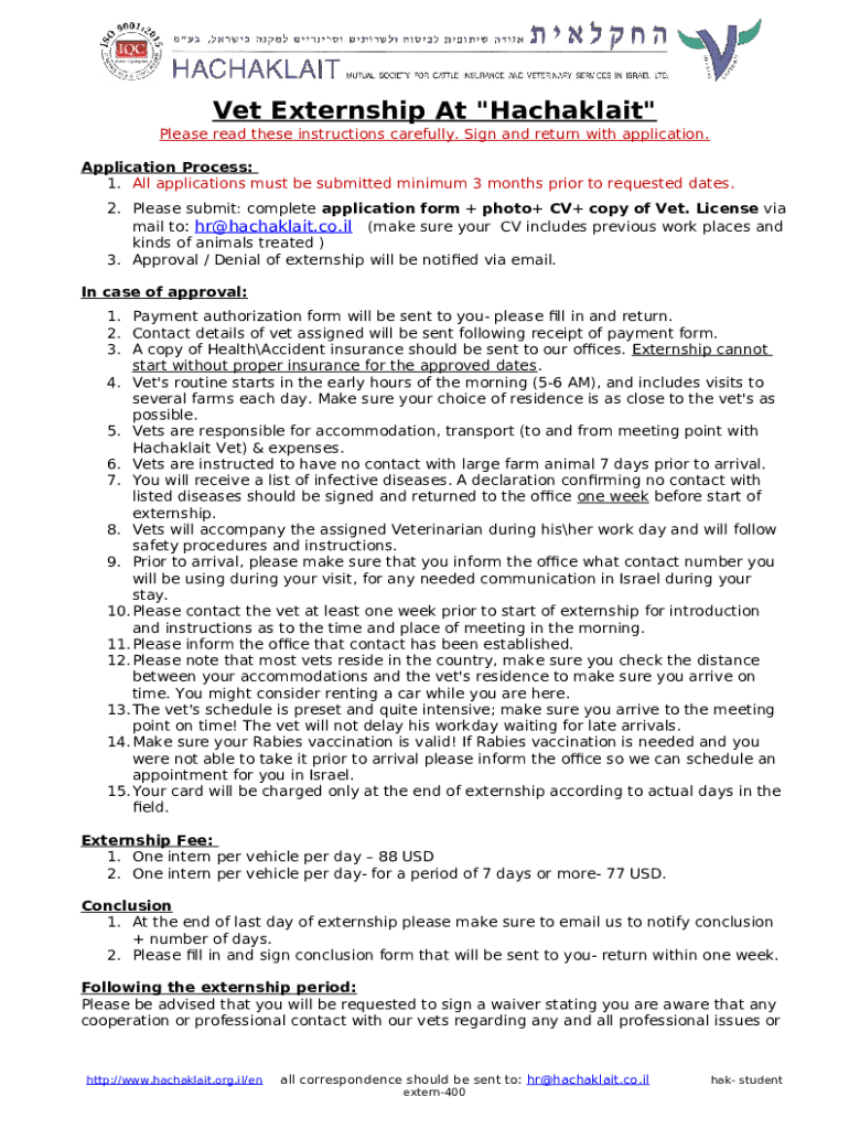 Vet Externship Application Languages Doc Template | pdfFiller