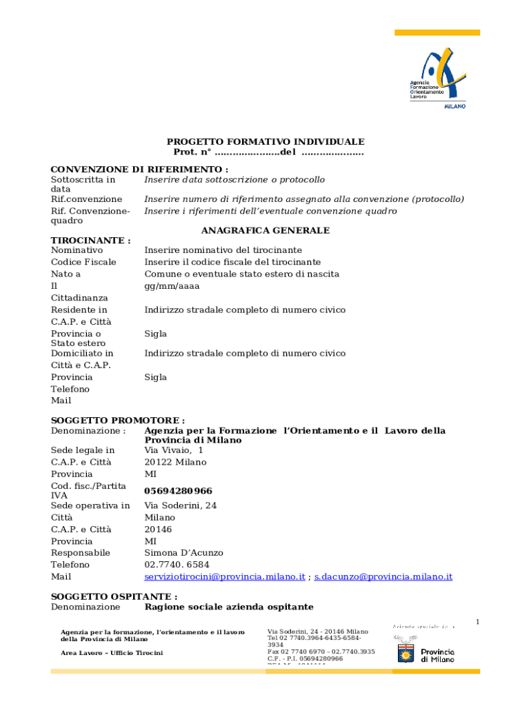 L'attivazione del tirocinio: Convenzione e Progetto ativo Doc Template | pdfFiller