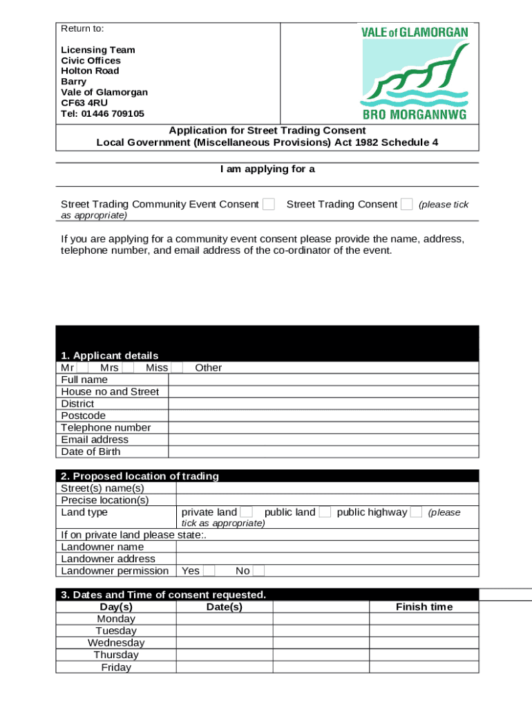 Street Trading Renewal Application Doc Template | pdfFiller