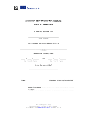 Confirmation of Stay - Staff Mobility for ... Doc Template | pdfFiller