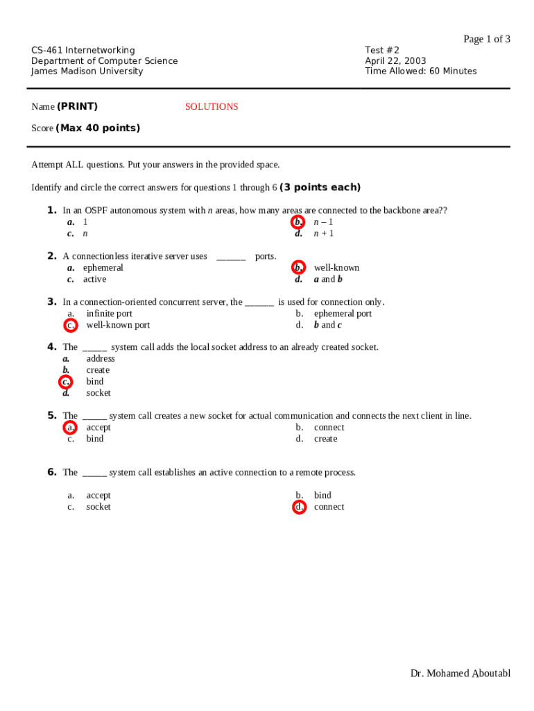 12 Multiple Choice Questions of Internetworking - CS 461 - w3 cs jmu ...