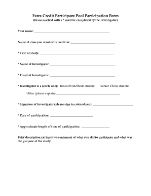Fillable Online Extra Credit Participant Pool Participation Forms Fax ...