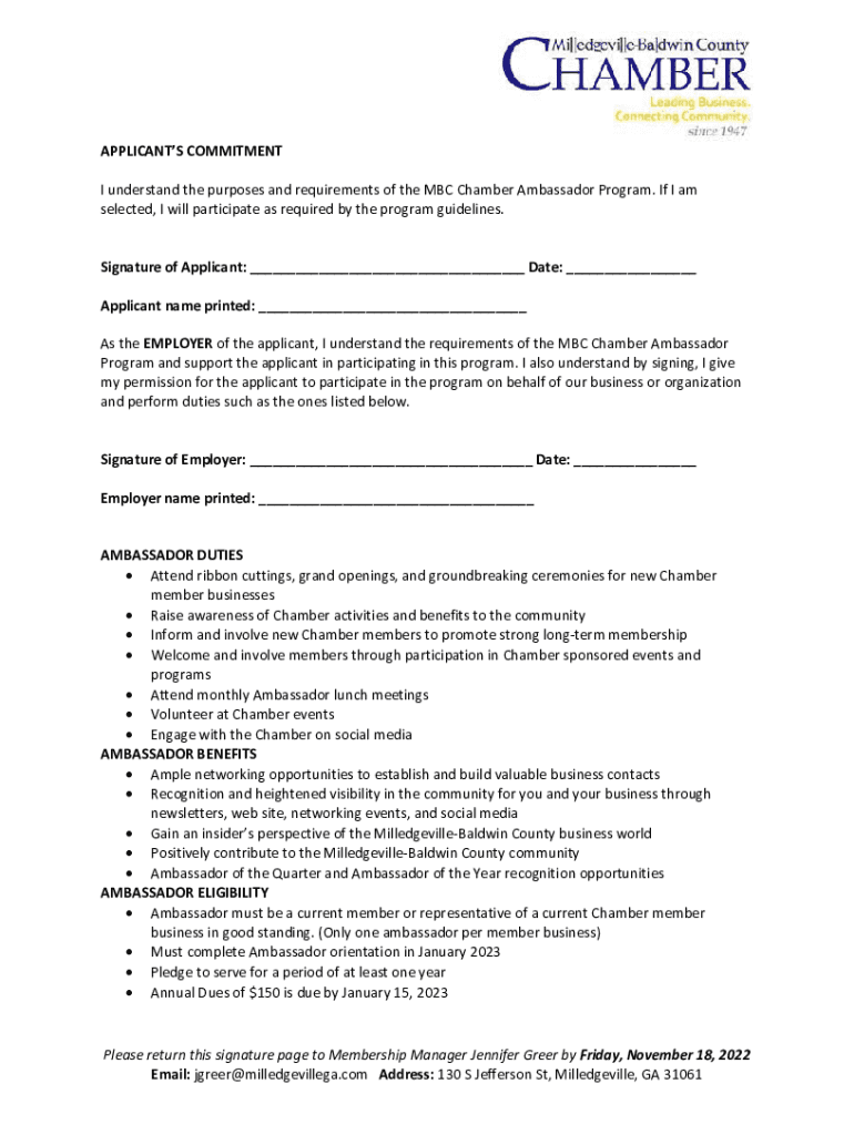 Fillable Online AMBASSADORS APPLICATION & LETTER OF ... Fax Email Print ...