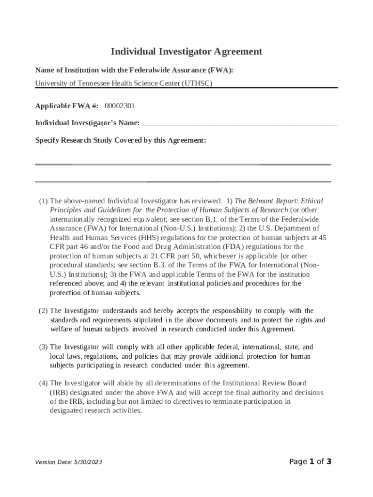 Individual Investigator Agreement (IIA) Ination & ... Doc Template ...