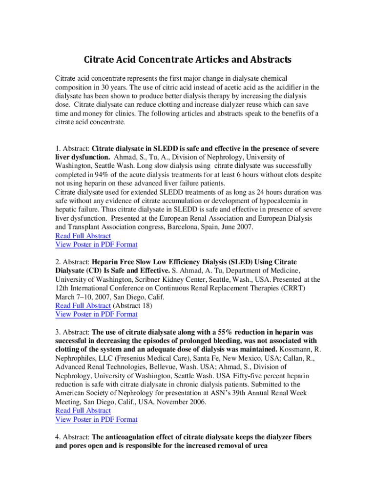 Fillable Online Effects of citrate dialysate in chronic dialysis ...