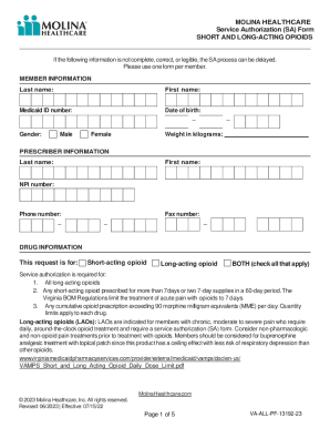 Fillable Online MOLINA HEALTHCARE Service Authorization (SA) Form SHORT ...