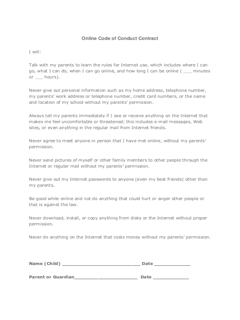 Fillable Online Online Code Of Conduct Contract Fax Email Print Pdffiller