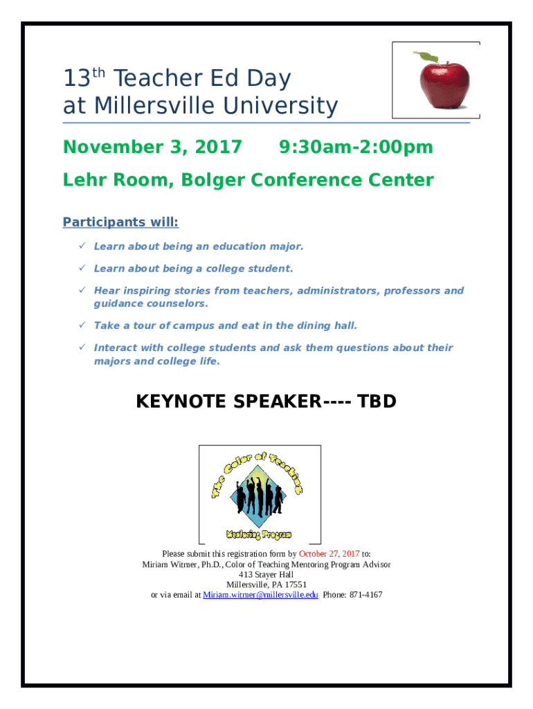 13 th Teacher Ed Day November 3, 2017 Stayer Hall ... Doc Template ...