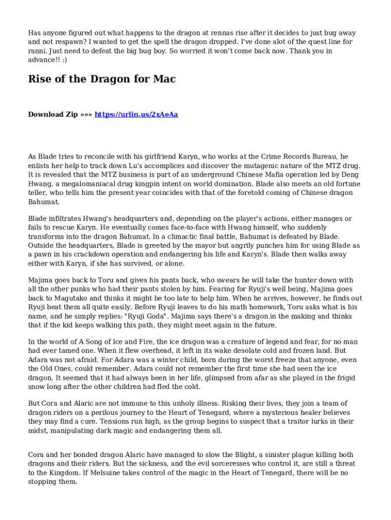 Fillable Online Where did the dragon go from outside rannis rise ...