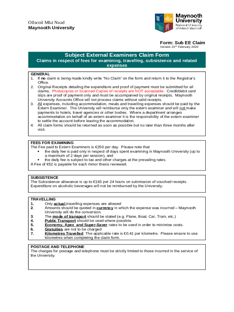 Temporary Claim for Subject External Examiners ( ... Doc Template ...