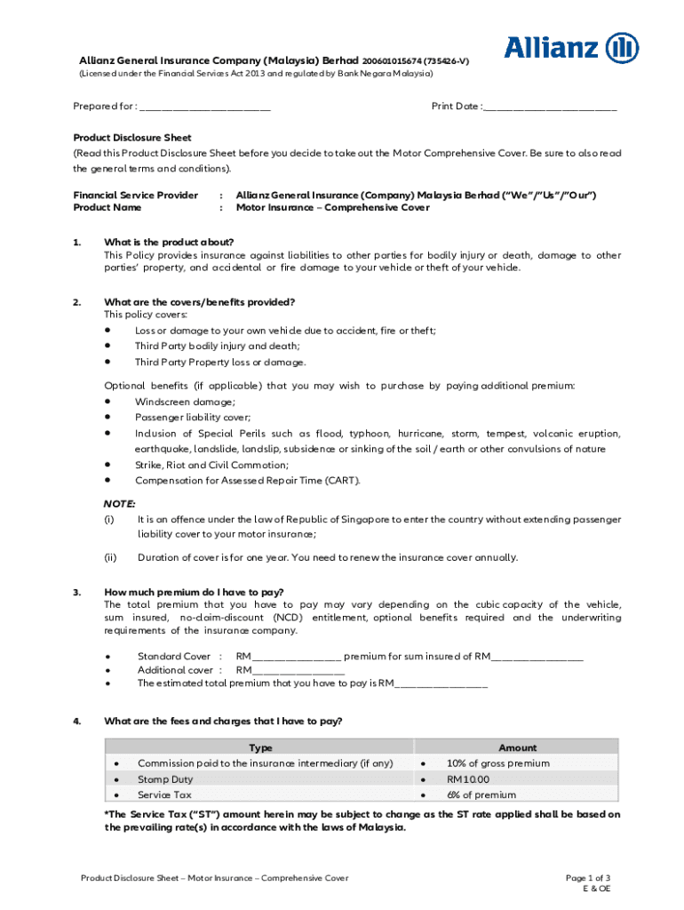 Fillable Online Allianz MalaysiaThe Leading General & Life Insurance ... Fax Email Print - pdfFiller