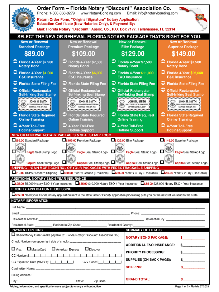 Fillable Online Florida Low Cost New or Renewal Notary Bond Package ...