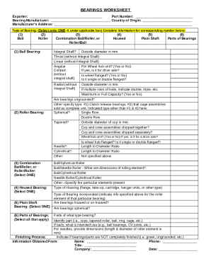BEARINGS WORKSHEET Doc Template | pdfFiller