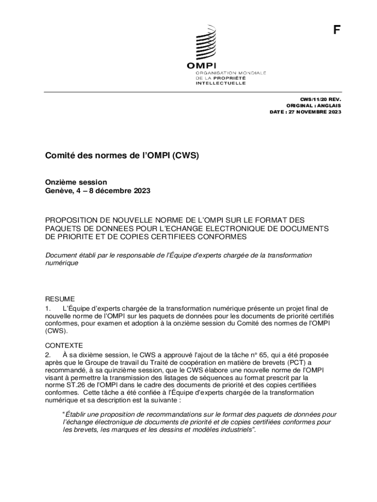 Remplissable En Ligne CWS/11/20 Rev.. PROPOSITION DE NOUVELLE NORME DE ...