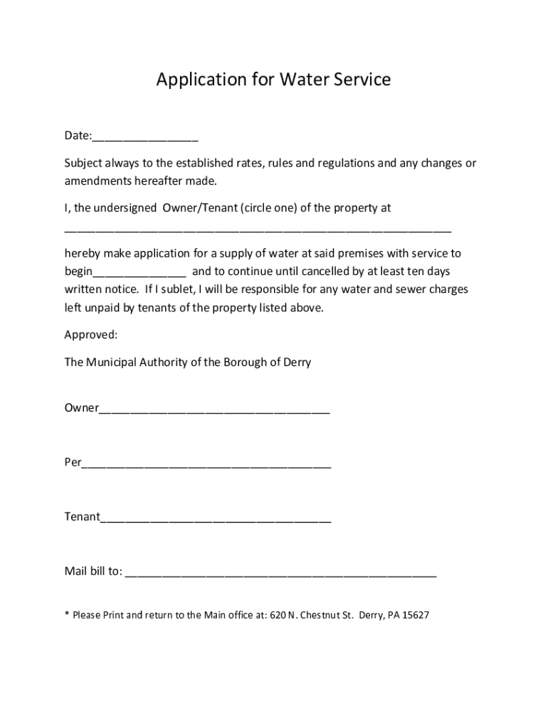 Fillable Online Form CenterApplication for Water Utility Service Fax ...