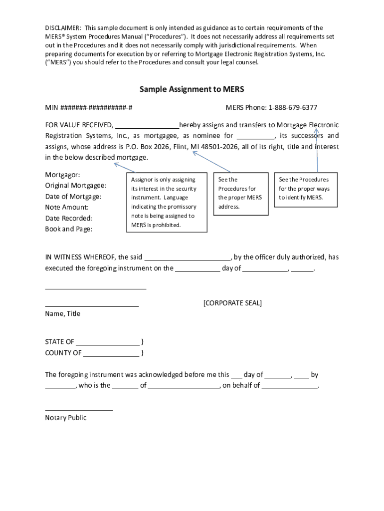 Fillable Online Sample Assignment to MERS Fax Email Print - pdfFiller