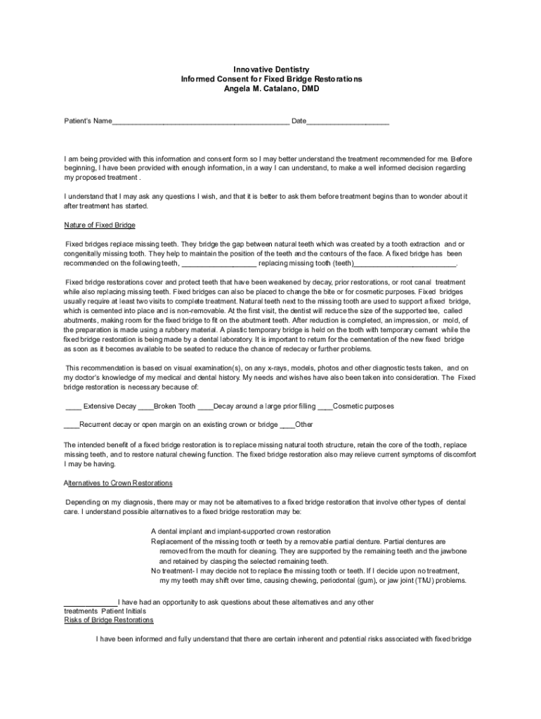 Fillable Online Innovative Dentistry Informed Consent for Fixed Bridge ...
