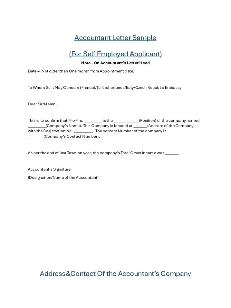 Fillable Online Accountant Letter Sample (For Self Employed Applicant ...