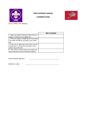 Fillable Online Cub Conservation Badge - SCOUTS South Africa Wiki Fax ...