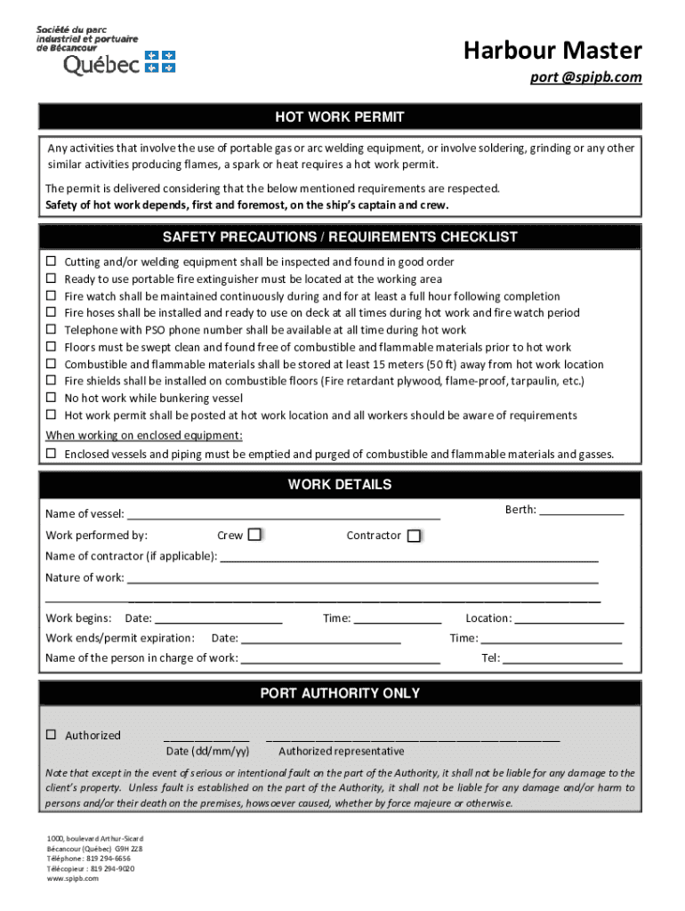 Fillable Online HS-SWI-024 Hot Work Authorization. ... Fax Email Print ...