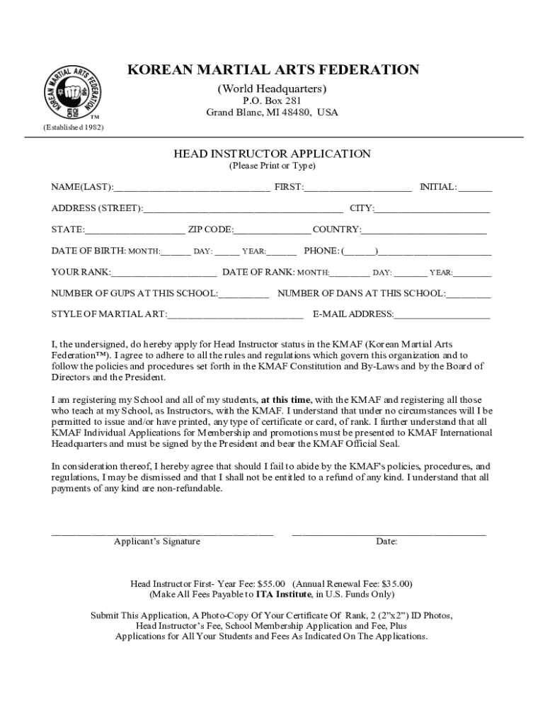 Fillable Online Korean Martial Arts Federation World Headquarters Fax Email Print - pdfFiller
