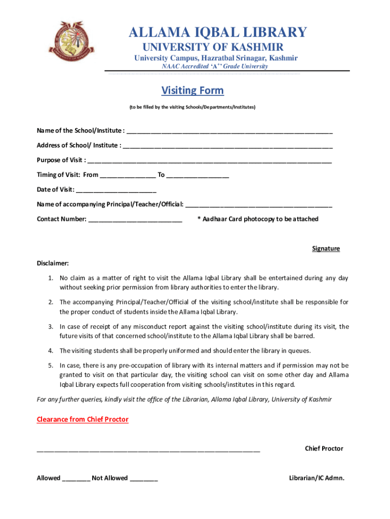 Fillable Online ail uok edu Visiting Form Fax Email Print - pdfFiller