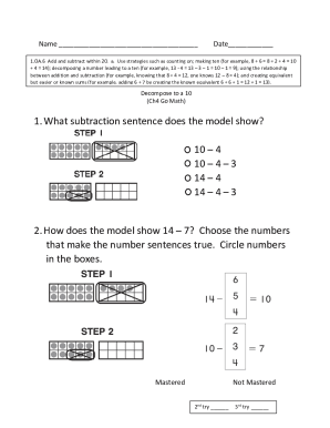 Fillable Online 1. What subtraction sentence does the model show? 10 ...
