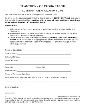 Confirmation - St Anthony of Padua Doc Template | pdfFiller