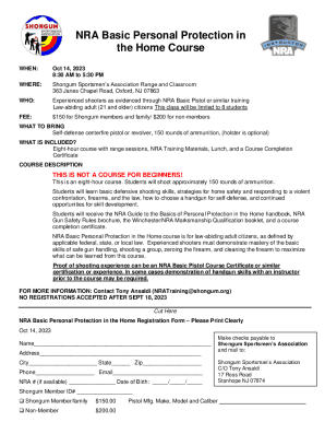 Fillable Online NRA Basic Personal Protection In the HomeUSCCA Training ...