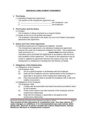 Individual Employment Agreement Sample Clauses Doc Template | pdfFiller